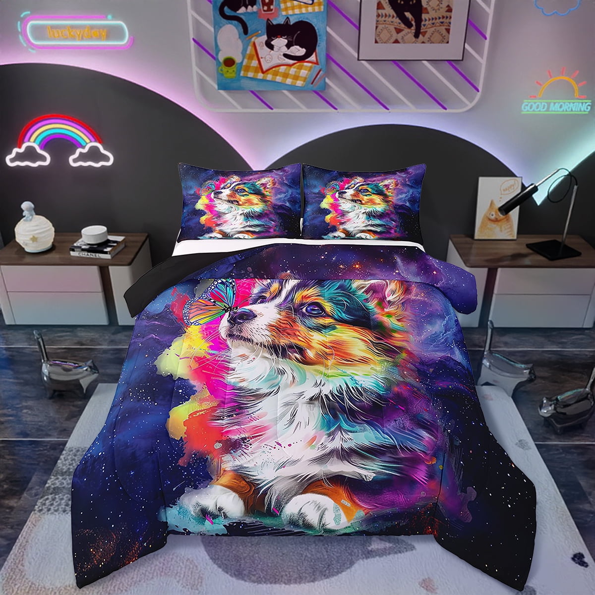 Corgi Print Twin Size Comforter Set Dog Puppy Bedding Set, Cartoon ...