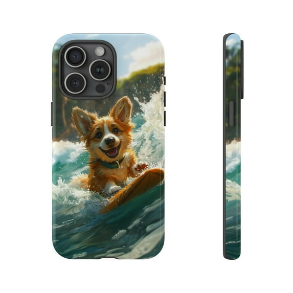 Corgi Puppy Surfing Ocean Waves Cute Dog Beach Artwork Case with iPhone ...