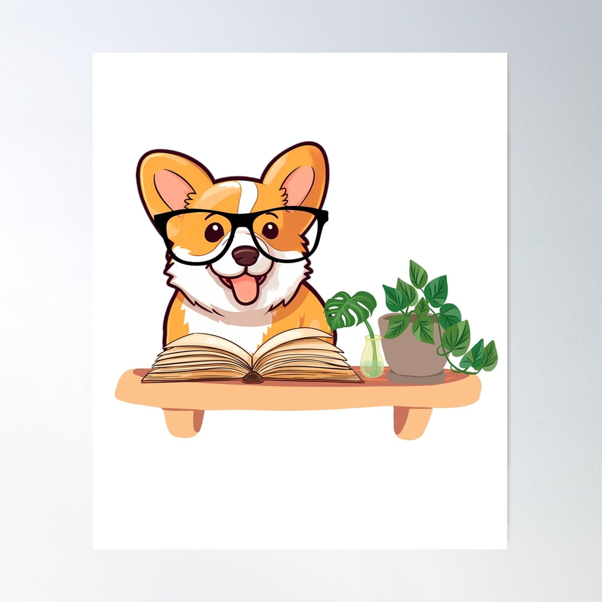 Corgi Reading A Book Poster Wall Art Modern Wall Decor For Living Room ...