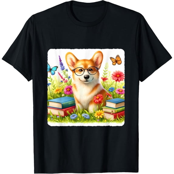 Corgi Reading Botany Books Meadow Design T-Shirt - Walmart.com