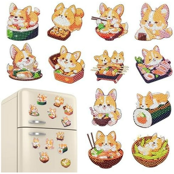 Corgi Refrigerator Diamond Art Magnets - 12 PCS Japanese Food Diamond ...