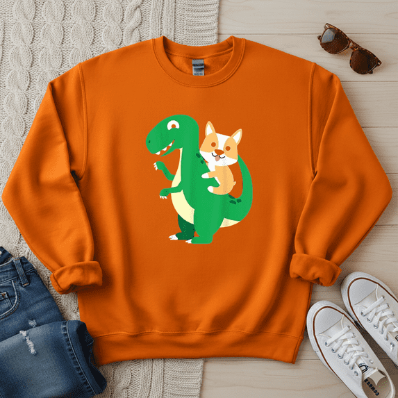 Corgi Riding T-Rex Dinosaur Halloween Costume Dino Fan Gift Sweatshirt ...