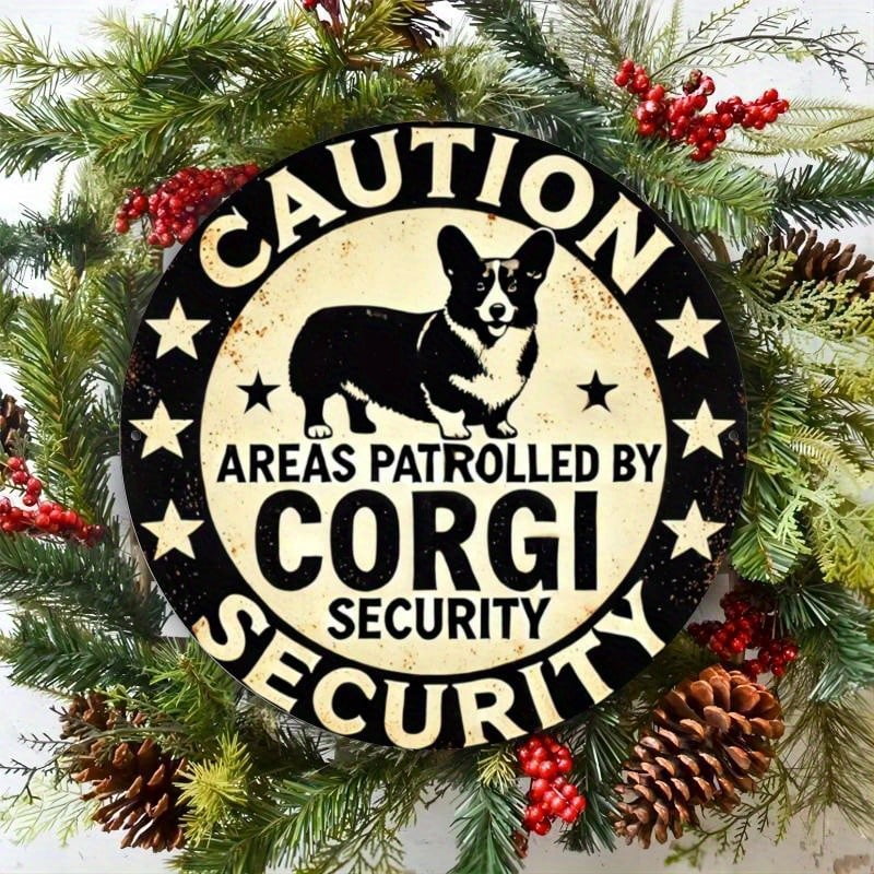 Corgi Security Iron Tin Metal Signs Home Décor 8x8 Inch Round Wall ...