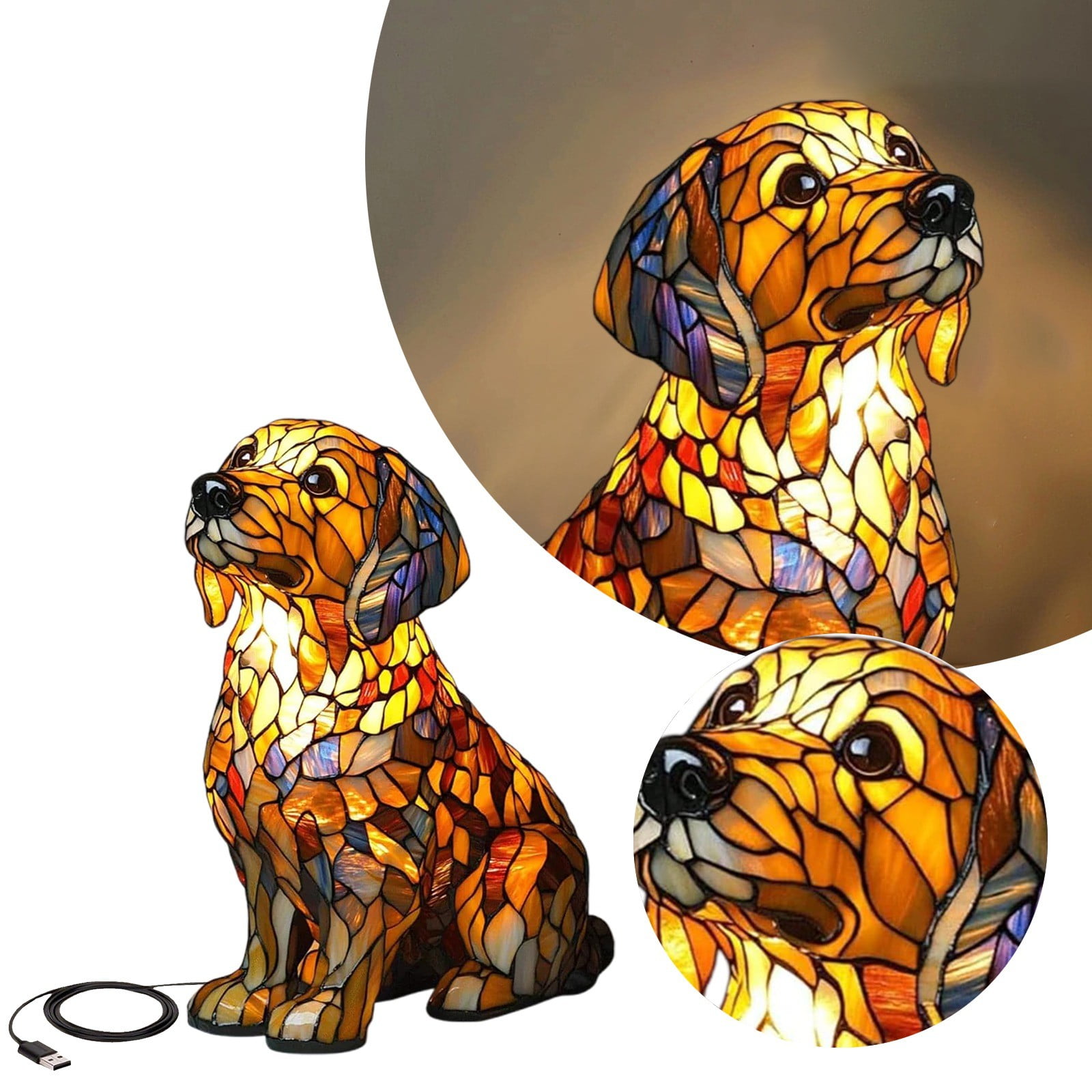 Corgi Stained Glass Dog Lamp - USB Powered Night Light with Warm Glow ...