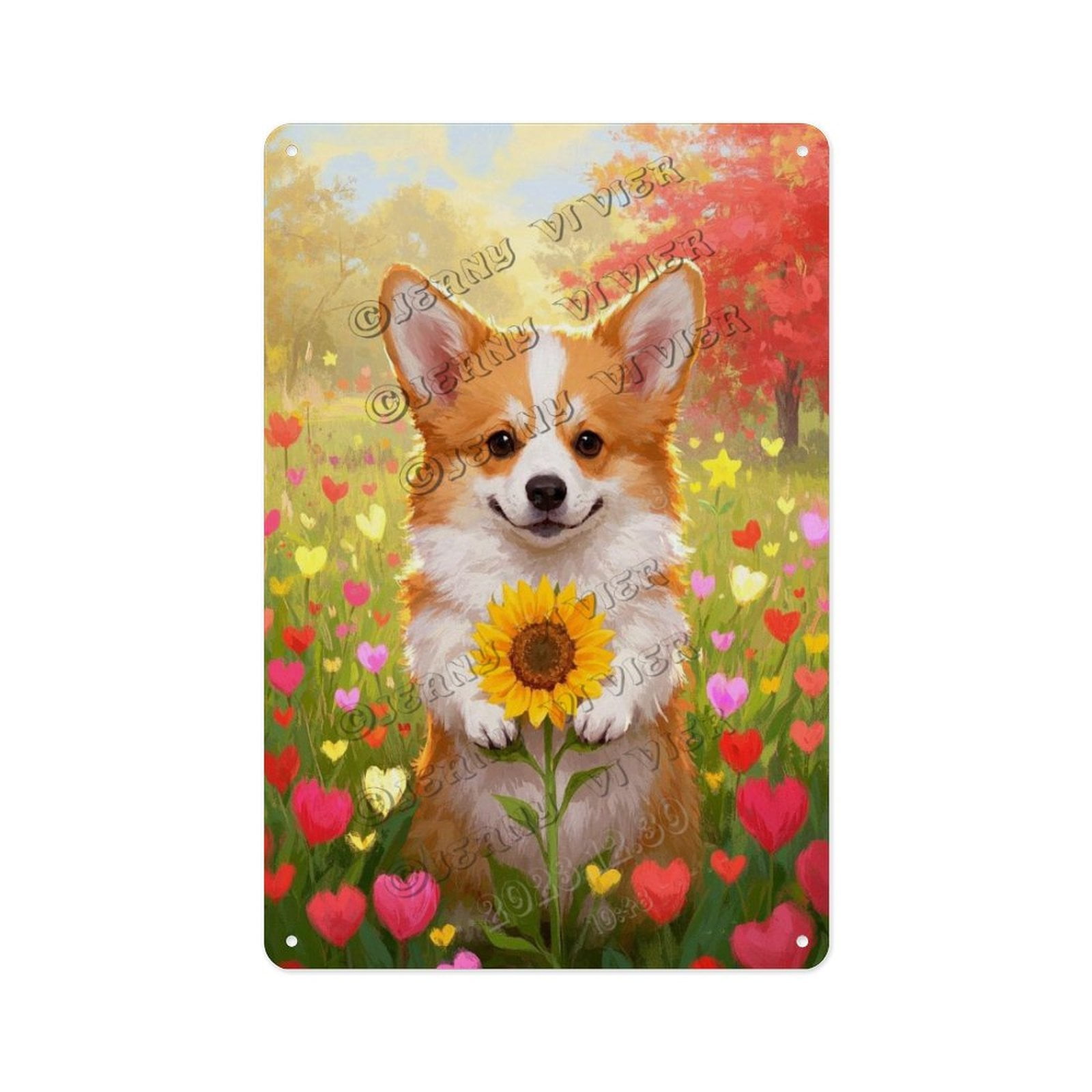 Corgi with Sunflower 12x16 Inch Metal Tin Sign for Pet Lovers, Rustic ...