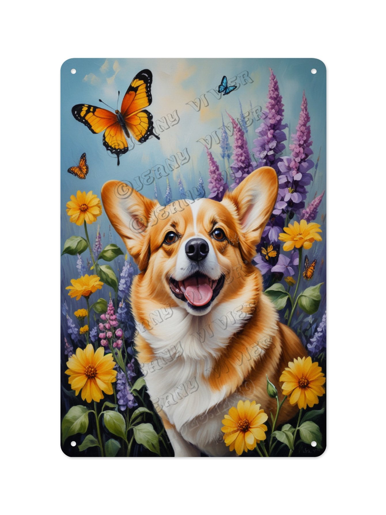 Corgi & Sunflower Field Aluminum Sign 12x16 Inches - Metal Rustic ...