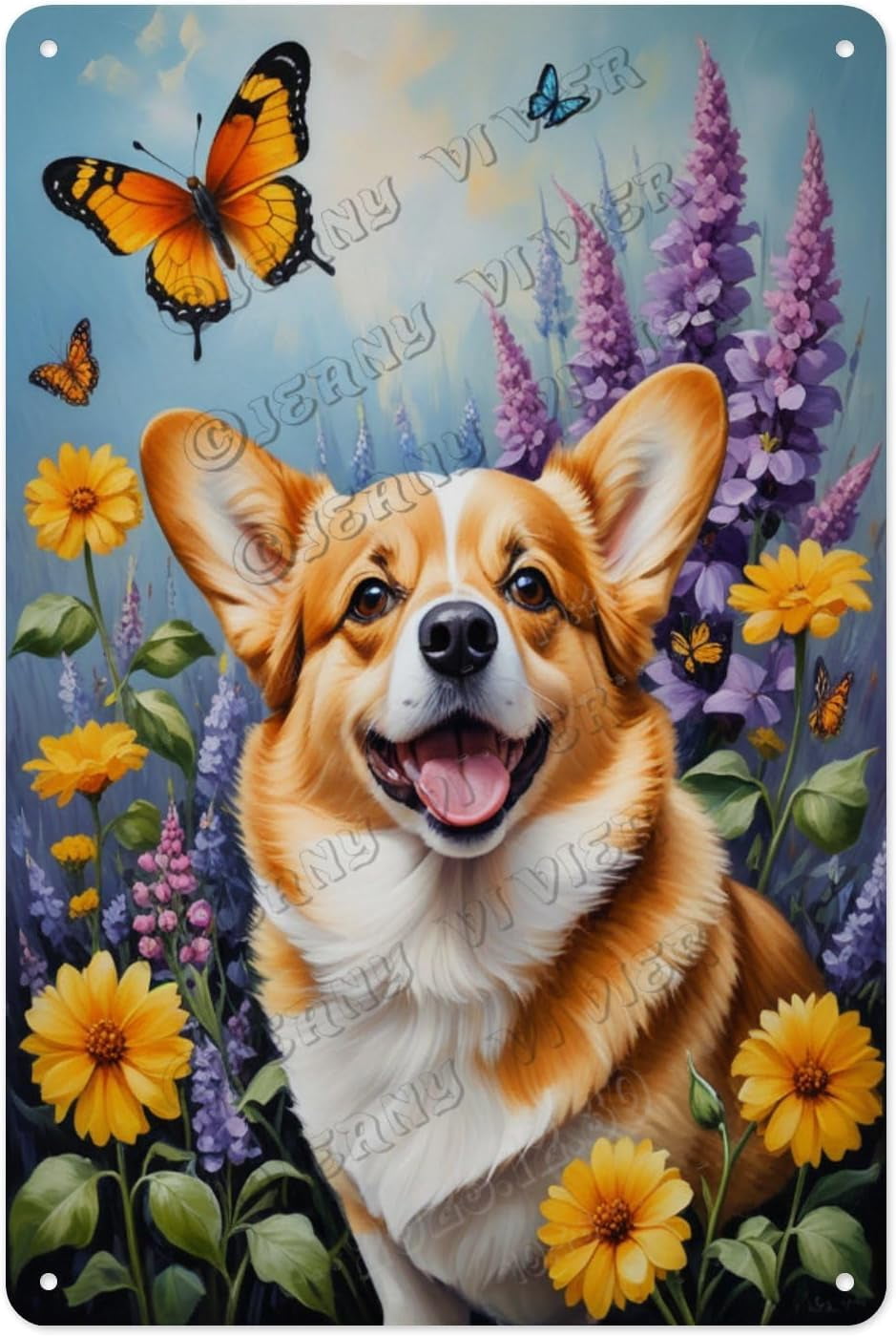 Corgi & Sunflower Field Aluminum Sign 8x12 Inches - Metal Rustic ...