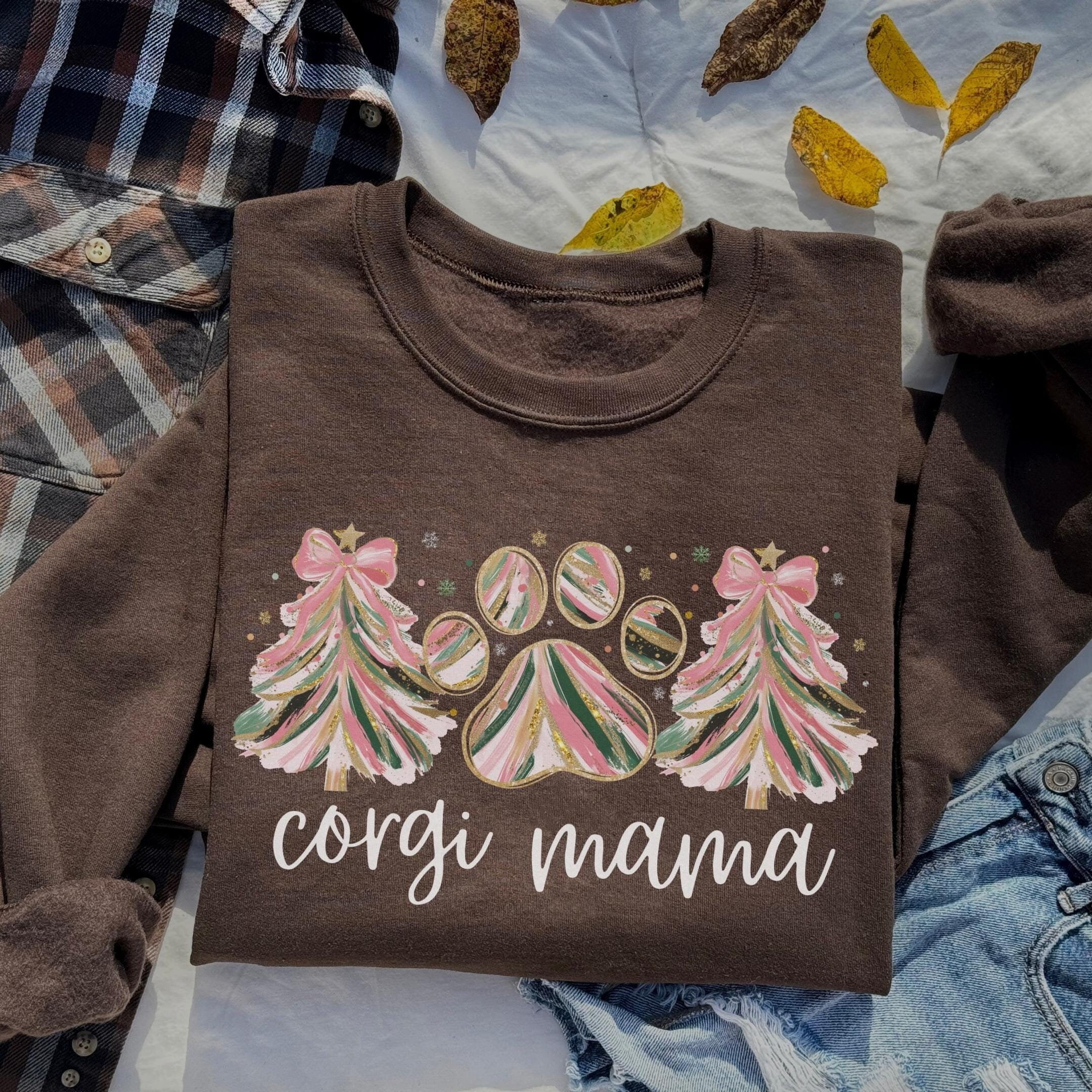 Corgi Sweatshirt, Merry Welsh Pembroke Corgi Pink Tree Sweater, Corgi ...