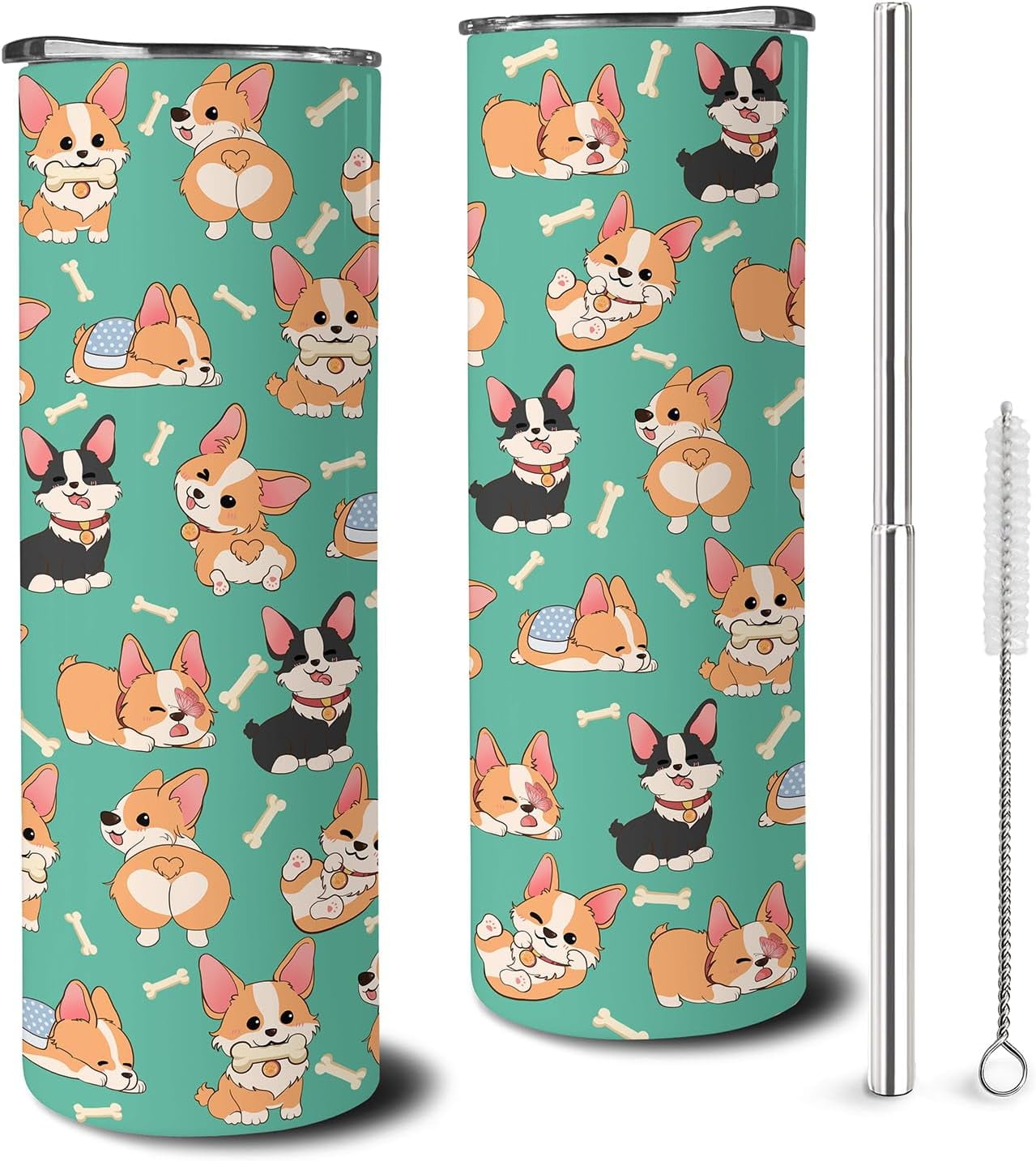 Corgi Tumbler With Lid and Straw Stainless Steel 20oz Corgi Dog Skinny ...