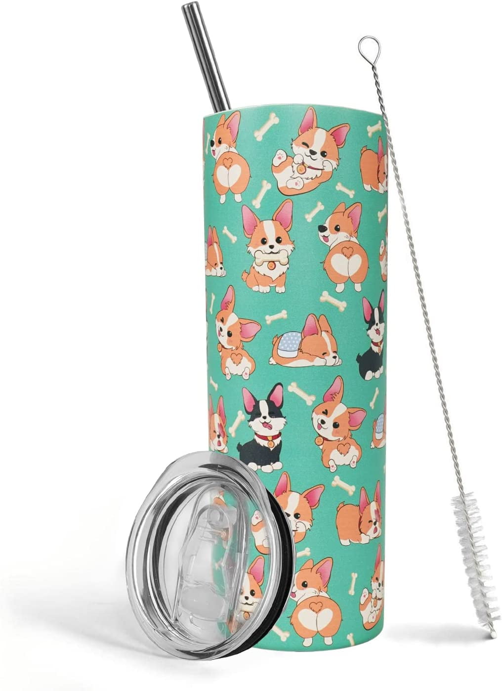 Corgi Tumbler With Lid and Straw Stainless Steel 20oz Corgi Dog Skinny ...