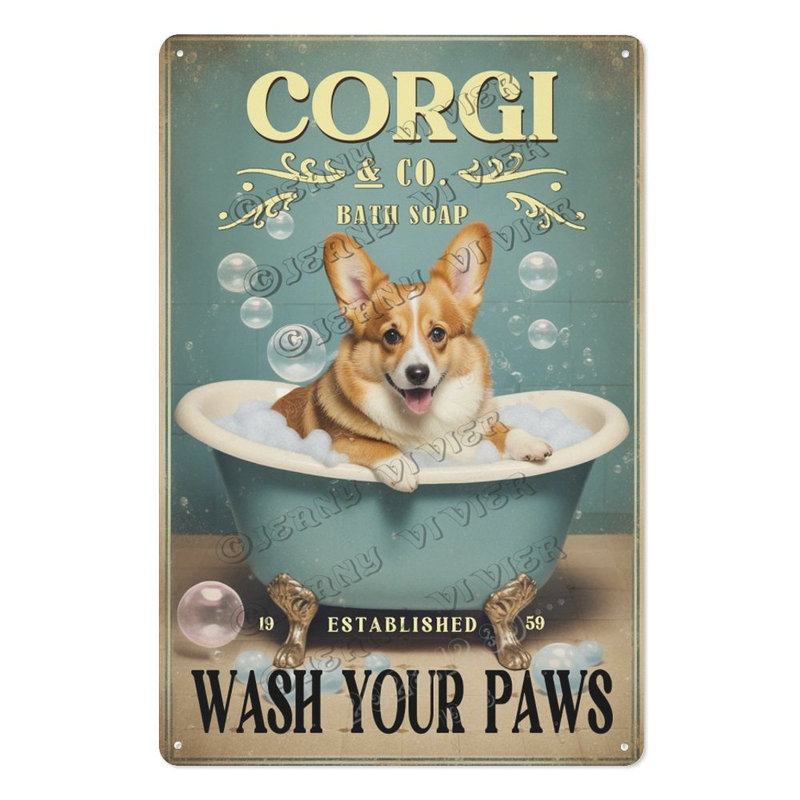 Corgi Wash Your Paws Tin Sign – Funny Dog Bathroom Decor for Kids, Pet ...