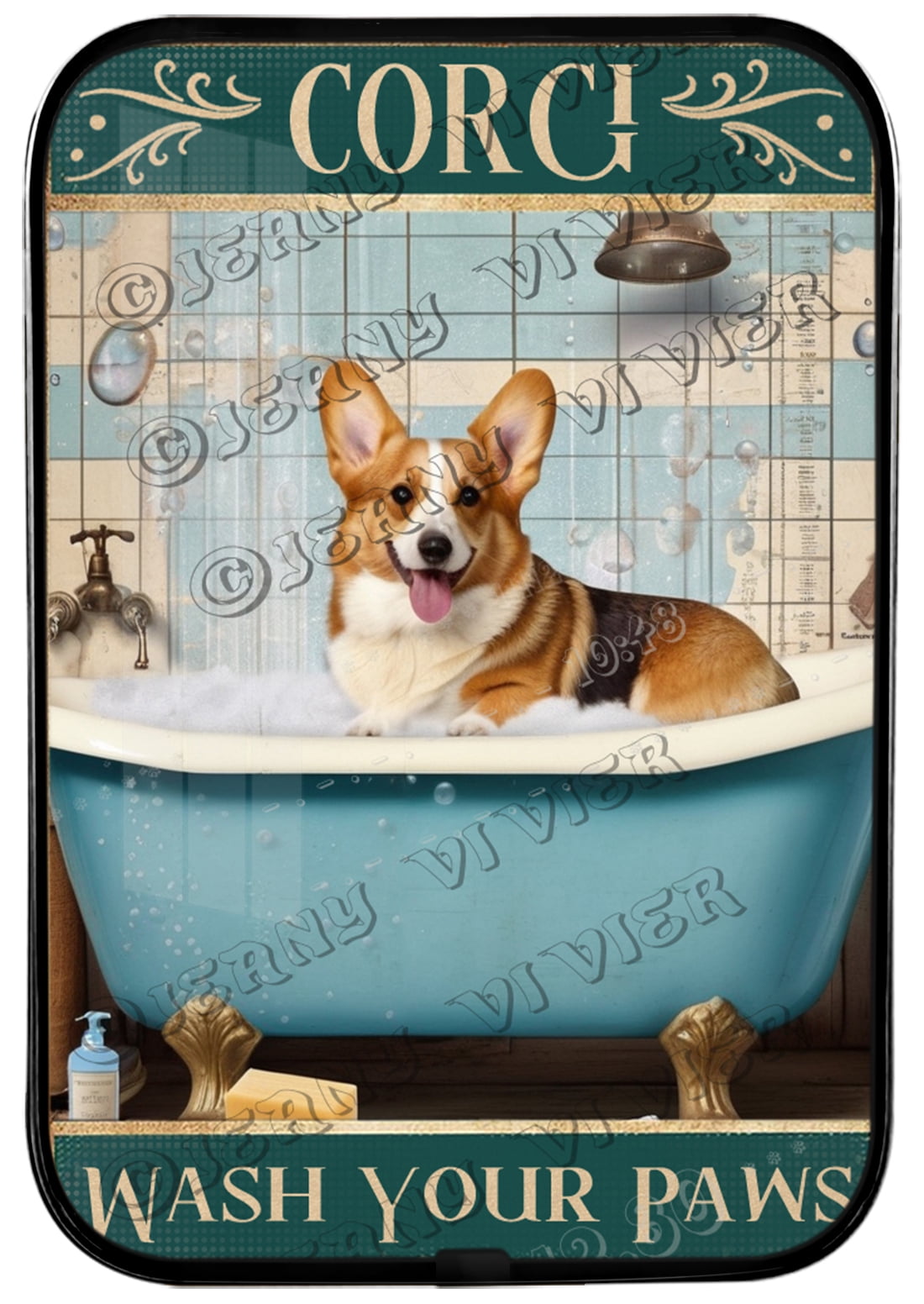 Corgi Wash Your Paws Decor 12"x8" Crystal Porcelain Painting Wall Decor ...