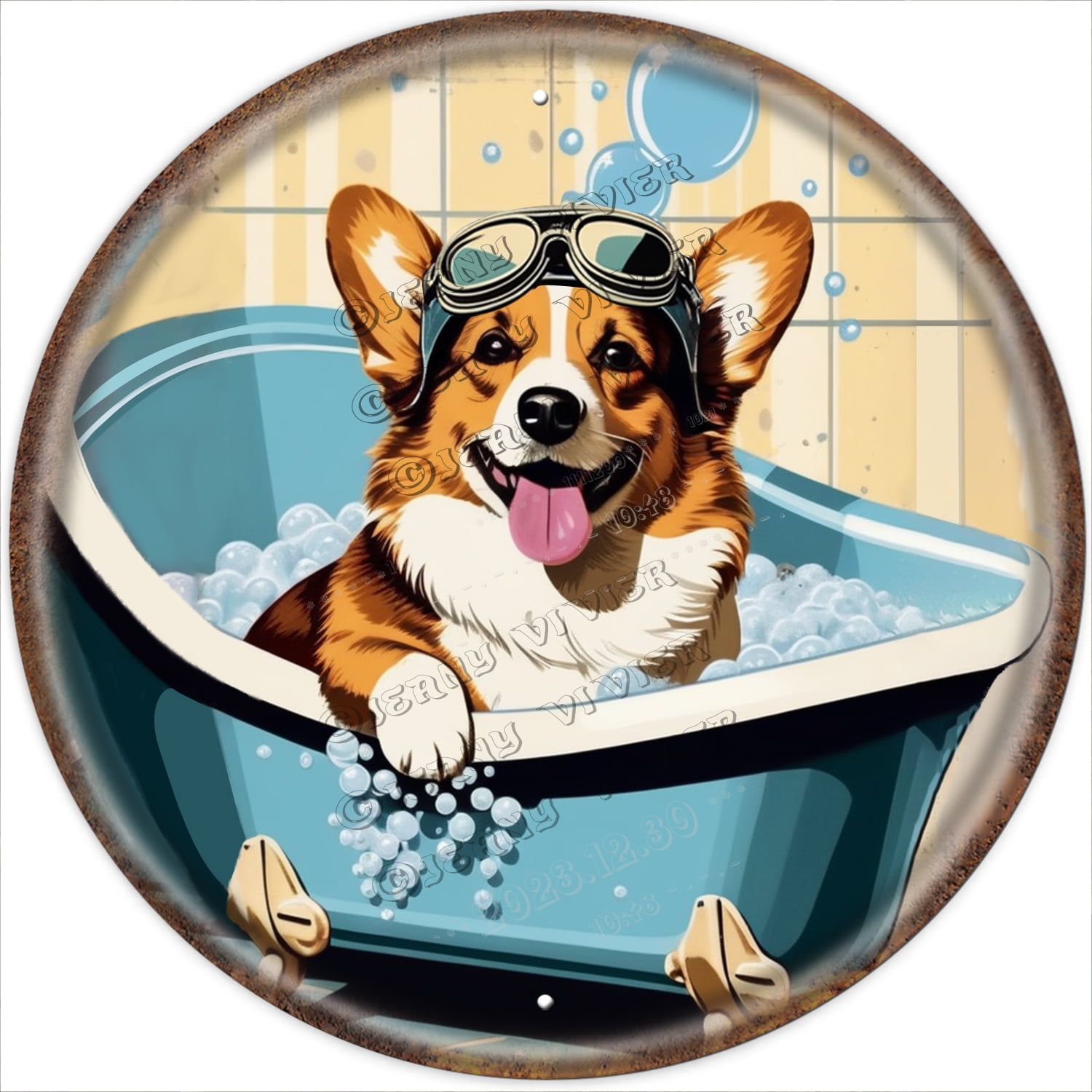 Corgi Wash Your Paws Funny Bathroom Decor 12"x12",Round New Aluminum ...
