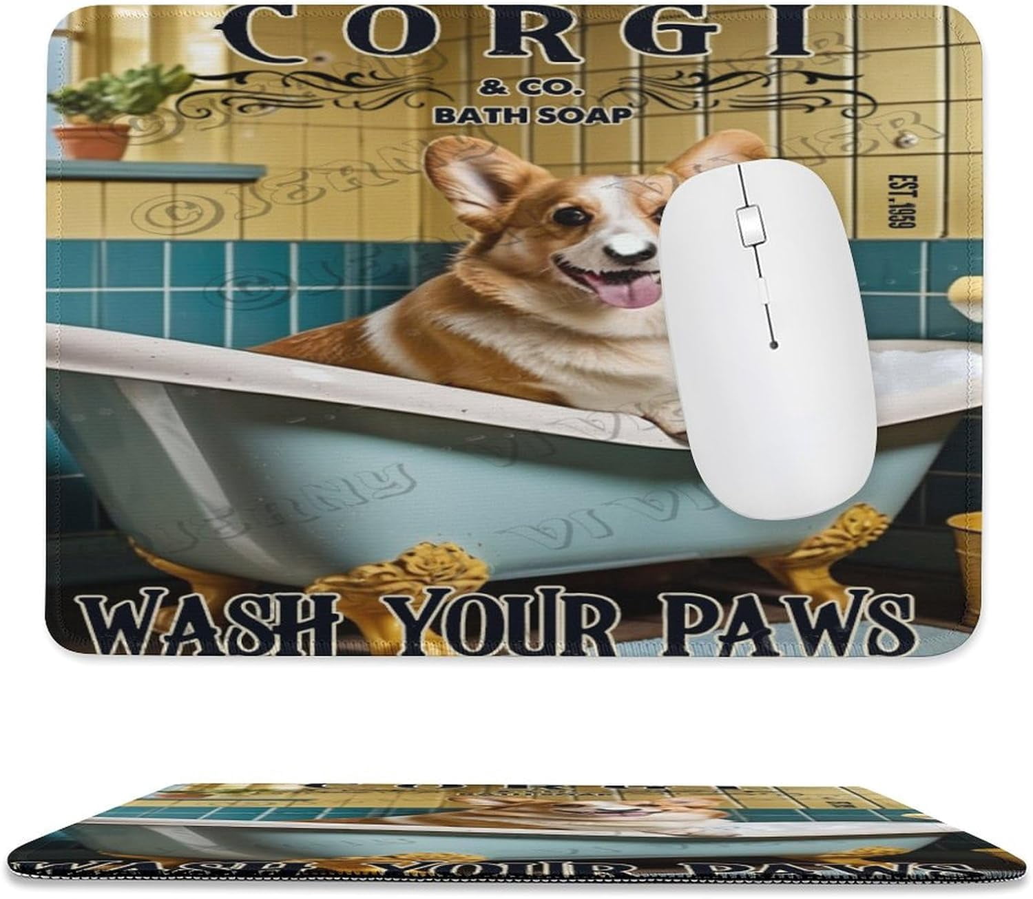 Corgi Wash Your Paws Printed Mouse Pad, 8"x10", Non Slip Rubber Base ...