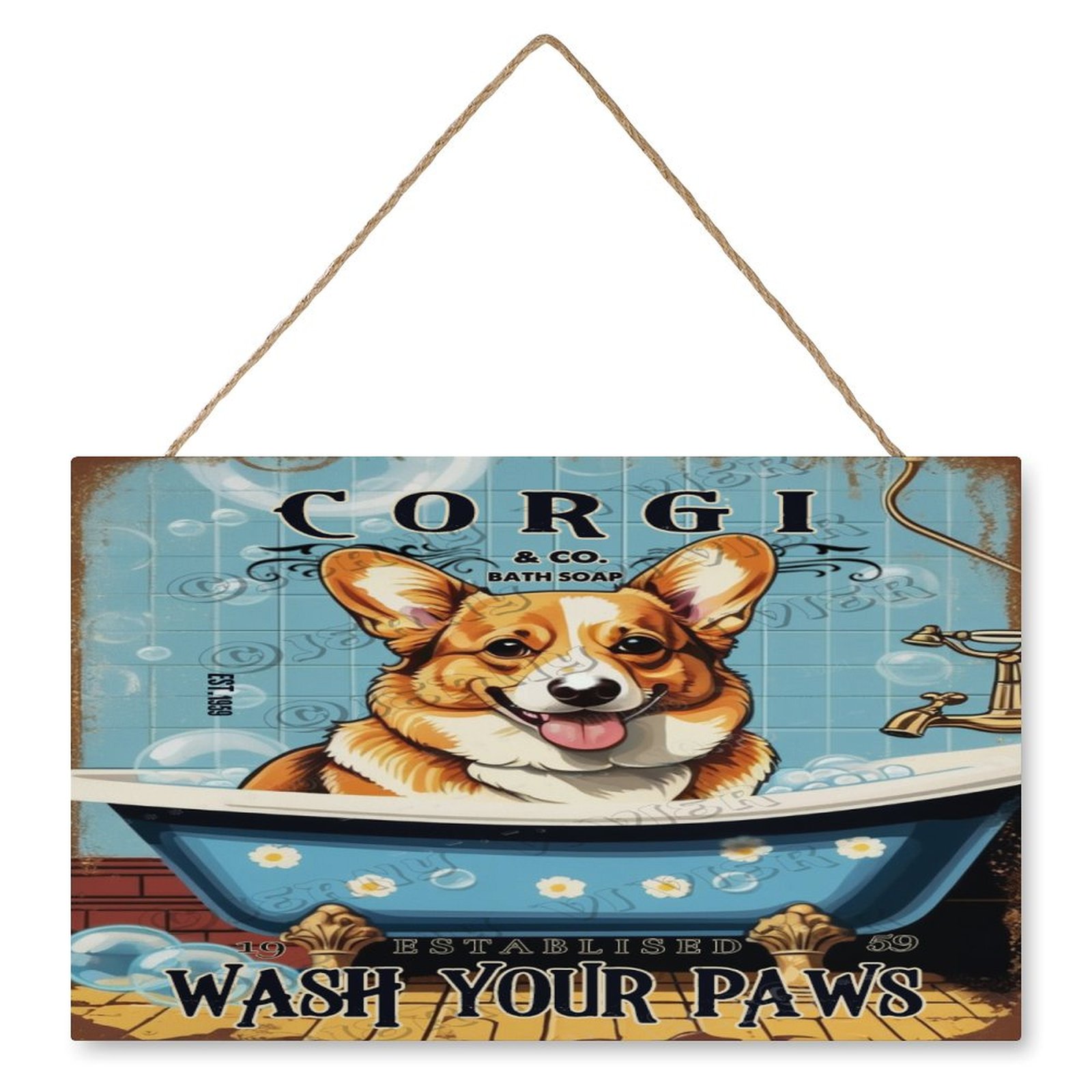 Corgi Wash Your Paws Wood Hanging Sign for Bedroom Living Room, Wood ...