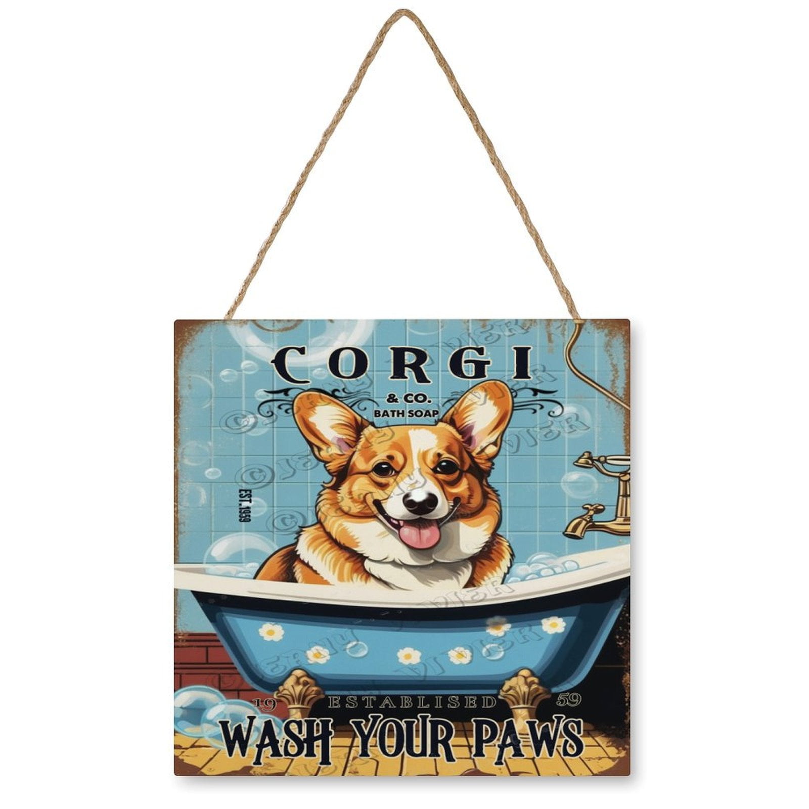 Corgi Wash Your Paws Wood Hanging Sign for Bedroom Living Room, Wood ...