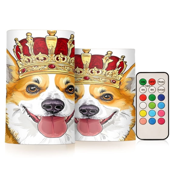 Corgi Wears A Crown Flameless LED Candle Set with Remote, Battery ...