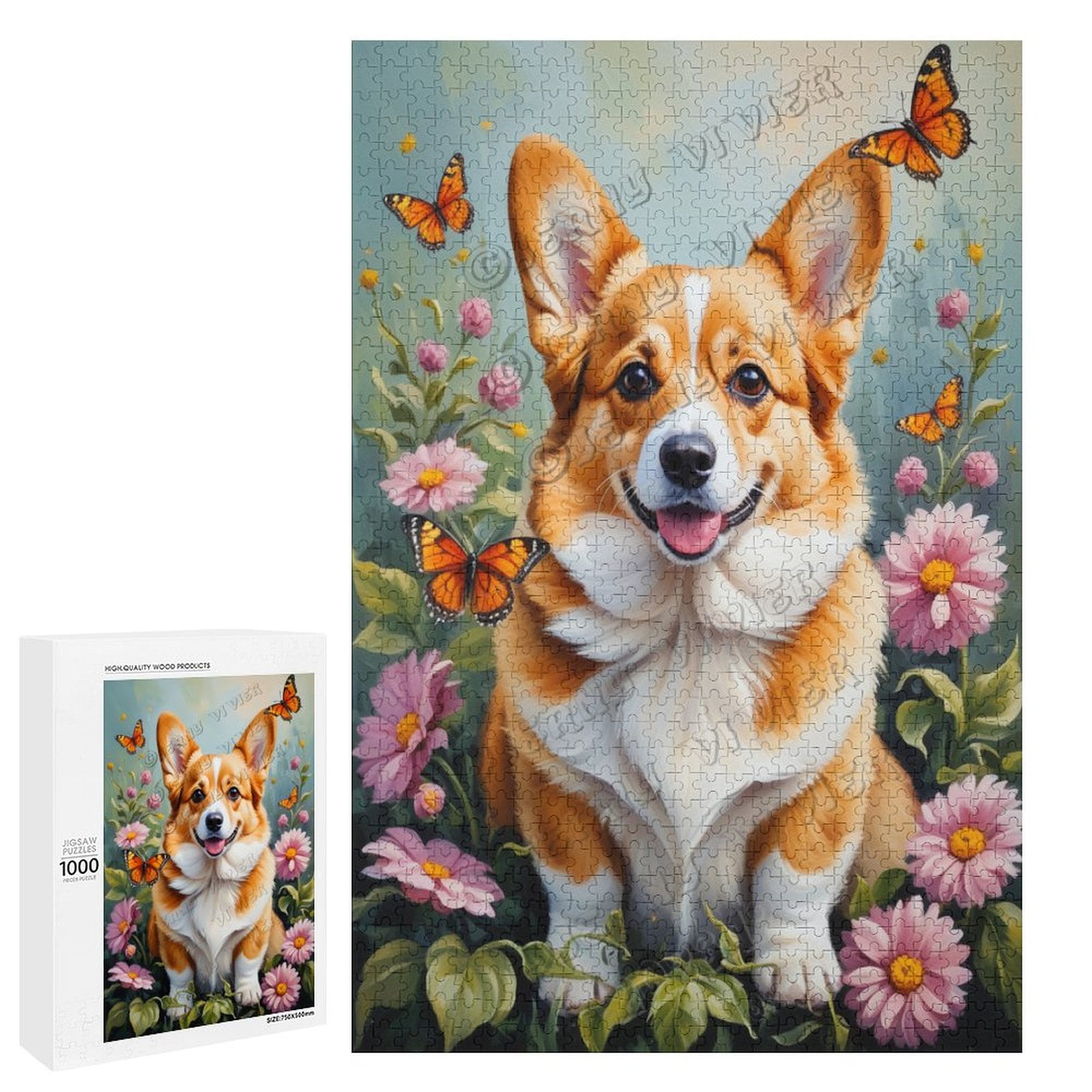 Corgi With Flower Oil Painting with 1000 Pieces - An Engaging Jigsaw ...