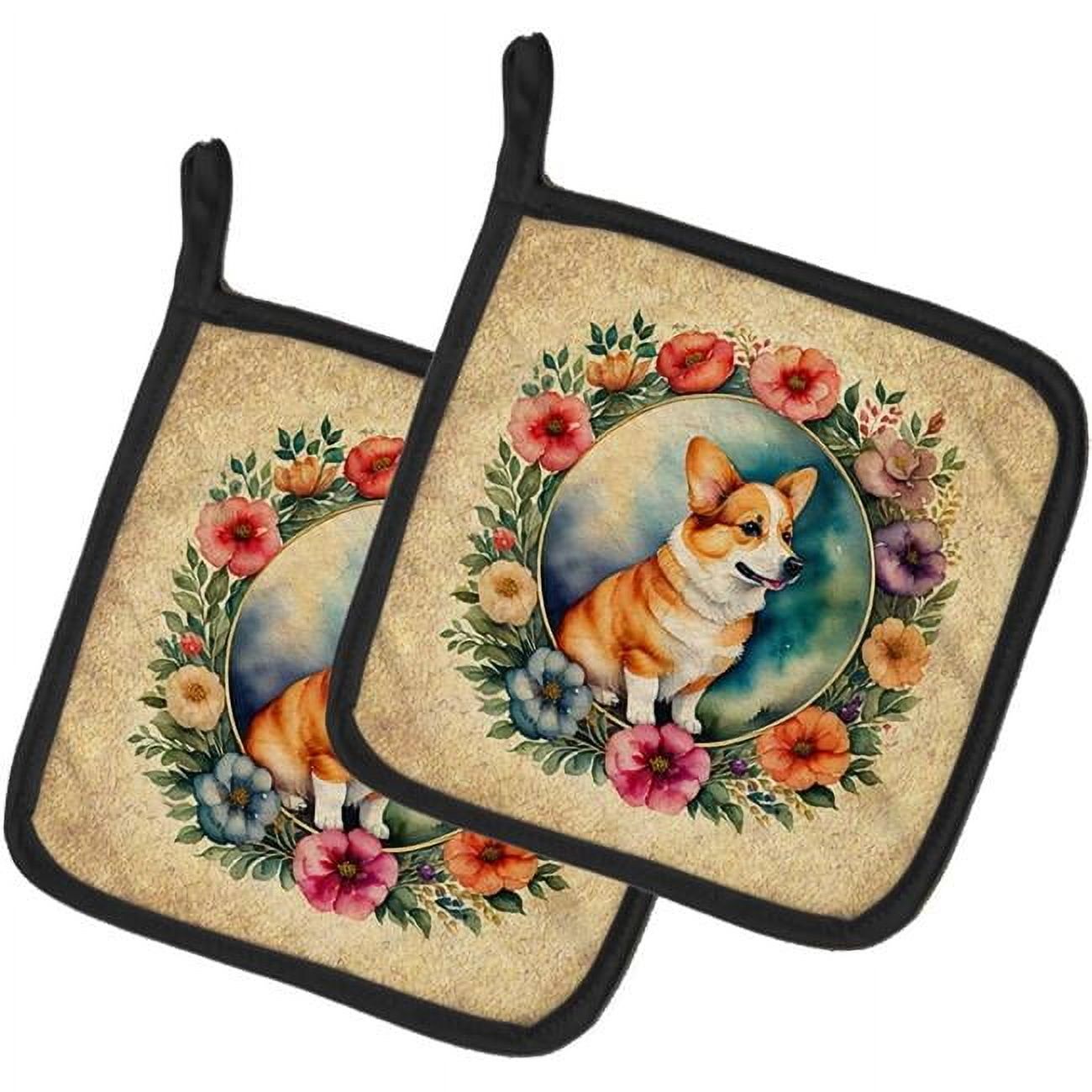 Corgi and Flowers Pair of Pot Holders 7.5 in x 7.5 in - Walmart.com