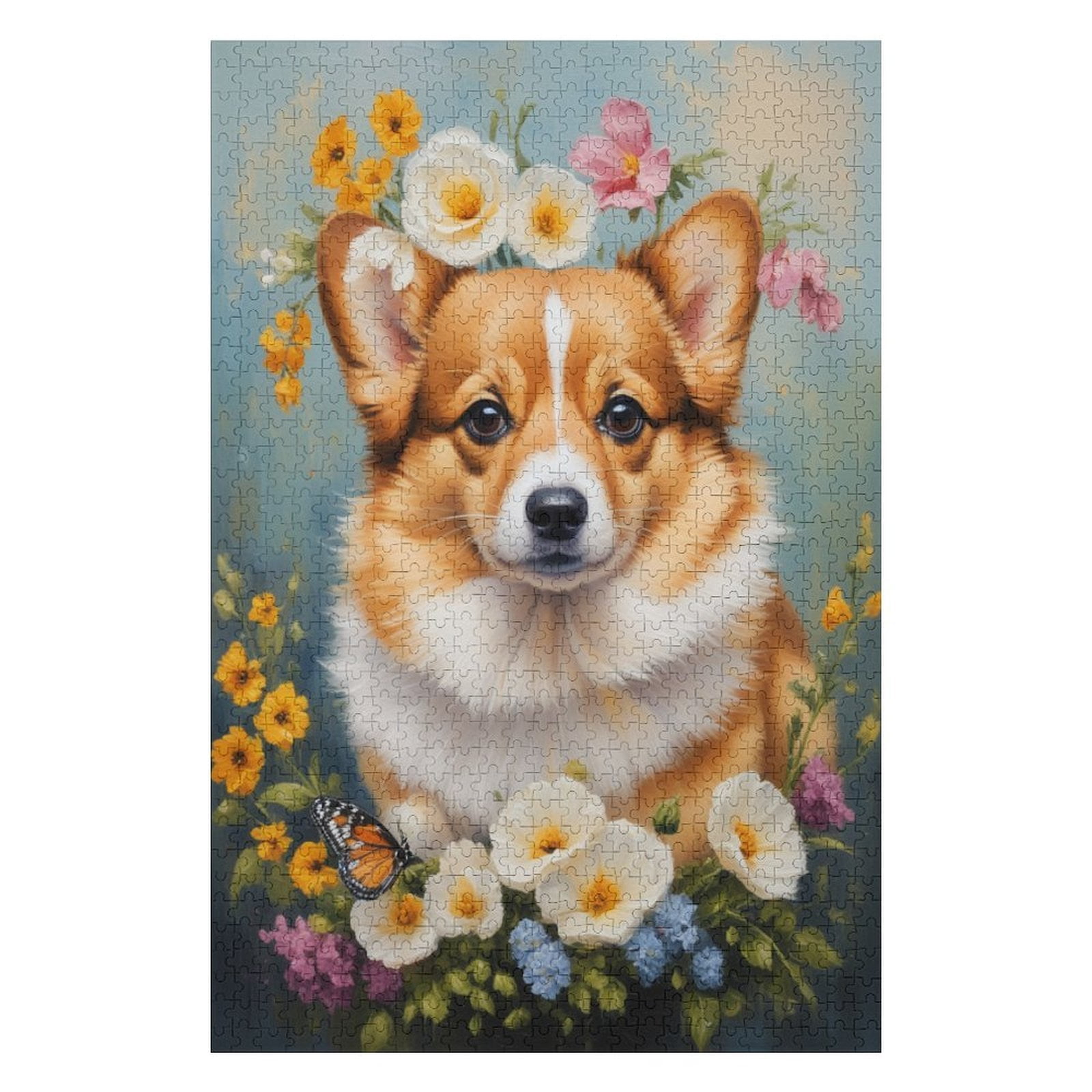 Corgi with Flower And Butterfly 500 Piece Jigsaw Puzzle for Adults ...