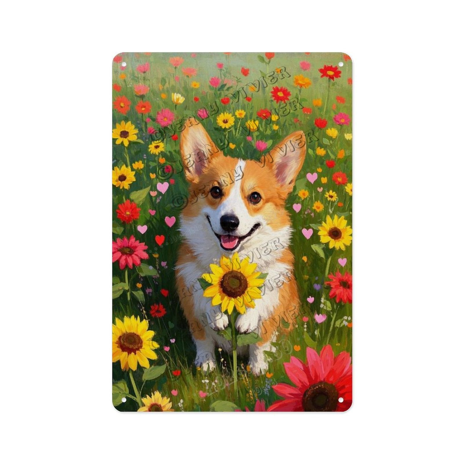 Corgi with Sunflower Vintage Tin Sign 8x12 Inch Metal Wall Sign for Dog ...