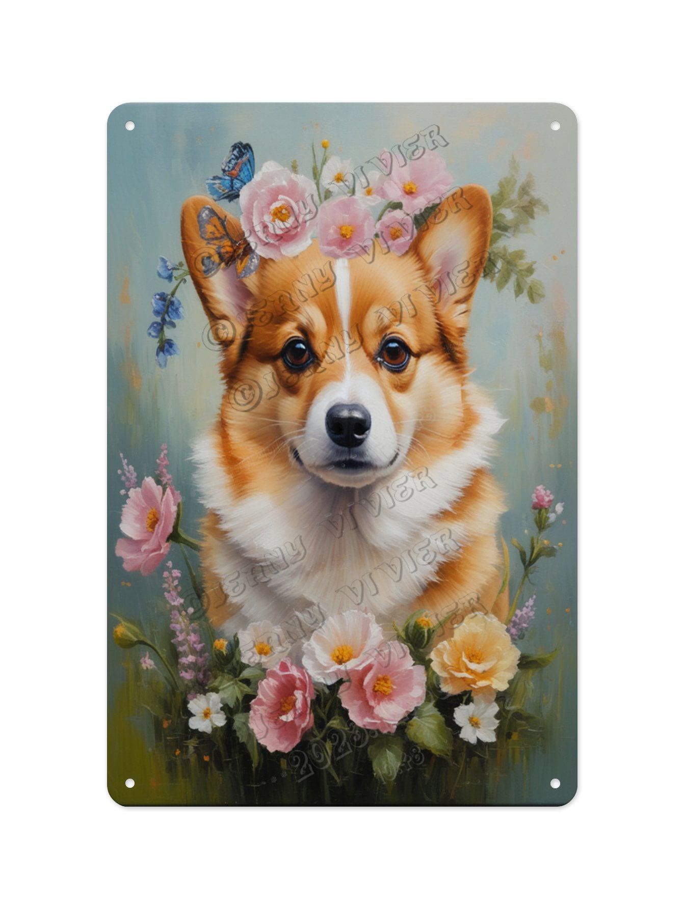 Corgi with Wildflowers Aluminum Sign 8x12 Inches - Metal Car Decor for ...