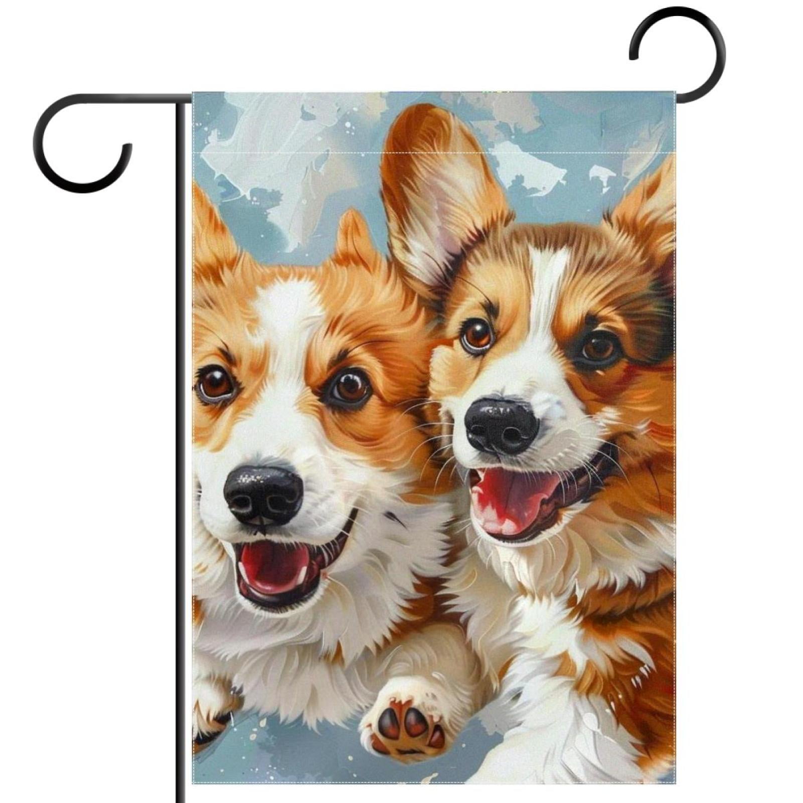 Corgis Painting Garden Flag 28x40 Inch Double Sided Outdoor Yard Banner ...