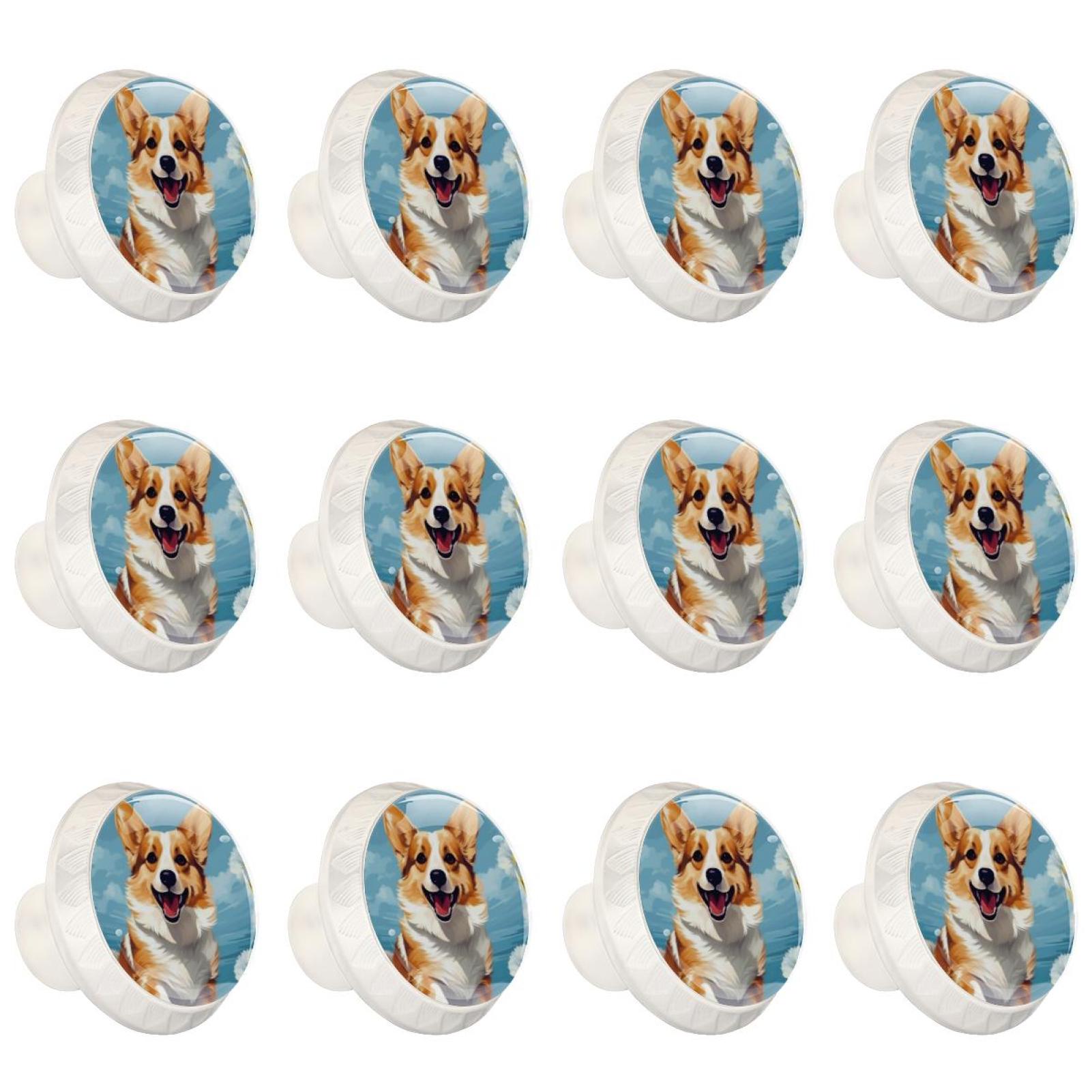 Corgis Pet Animals 12 Pcs White Round Drawer Pulls with Screws,ABS and ...