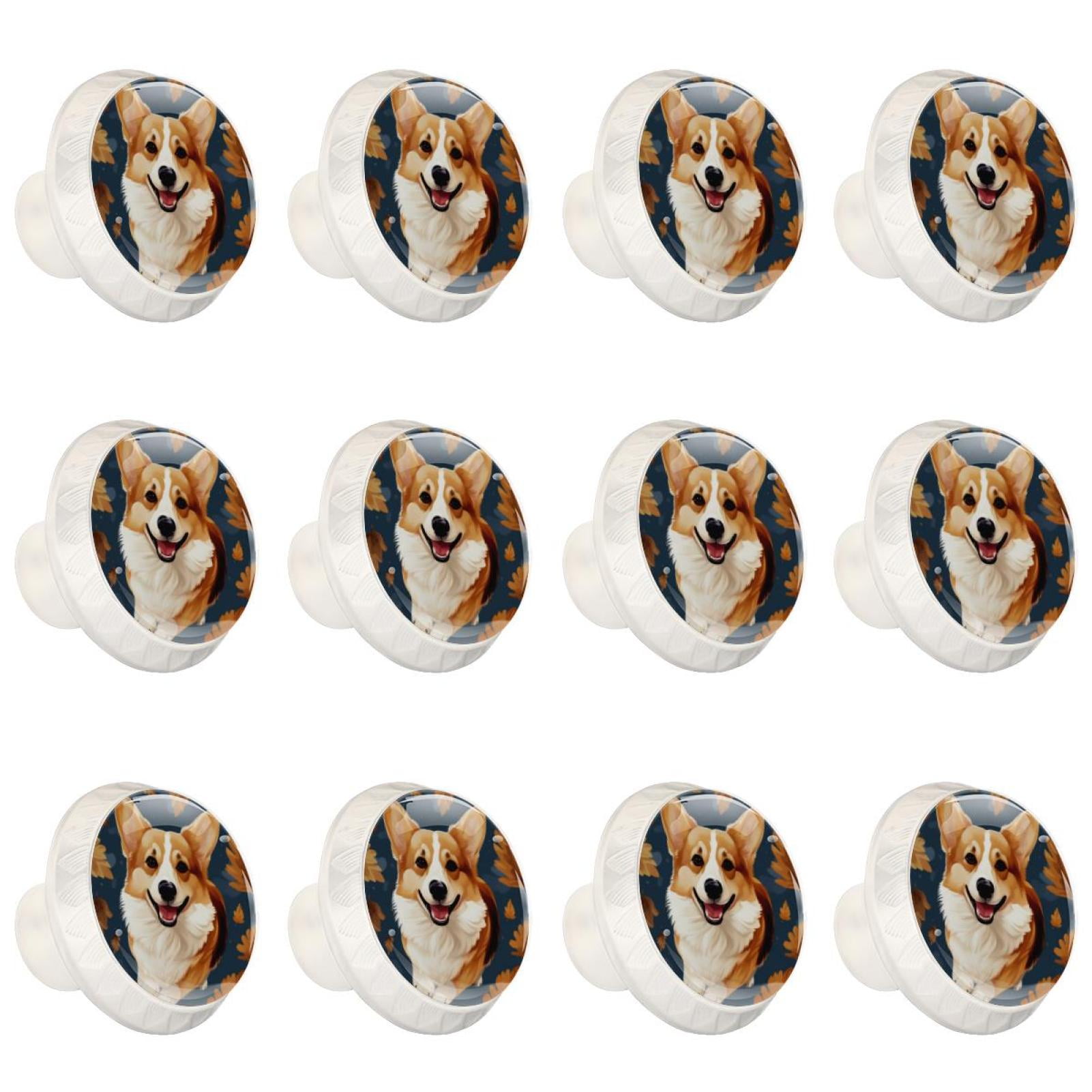 Corgis Pet Animals 12 Pcs White Round Drawer Pulls with Screws,ABS and Glass Cabinet Handles for ...