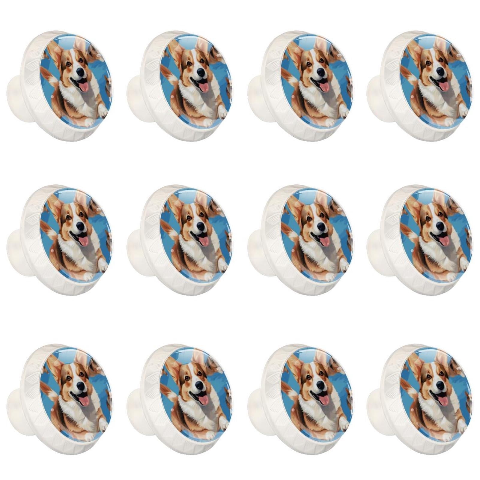 Corgis Pet Animals 12 Pcs White Round Drawer Pulls with Screws,ABS and Glass Cabinet Handles for ...