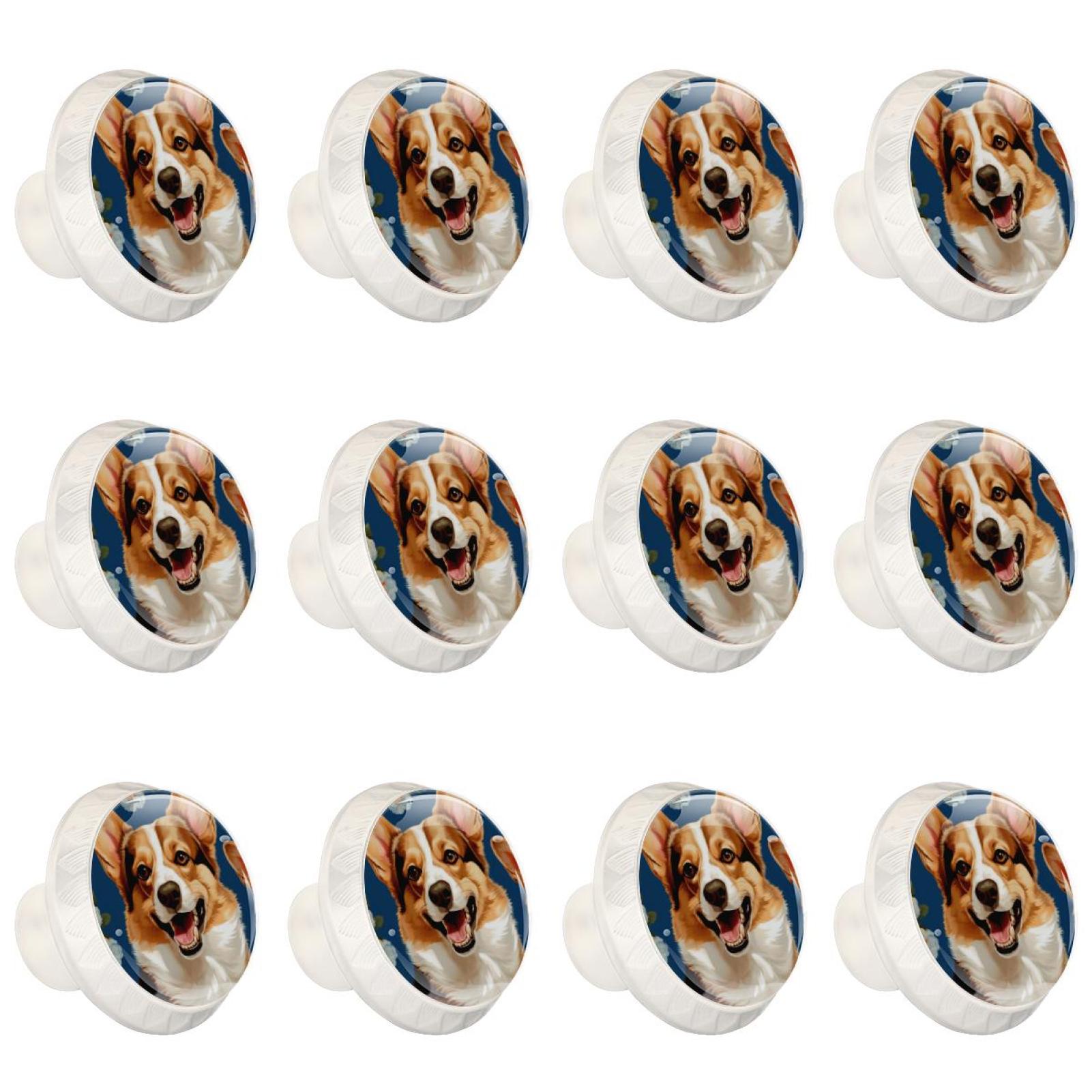 Corgis Pet Animals 12 Pcs White Round Drawer Pulls with Screws,ABS and Glass Cabinet Handles for ...
