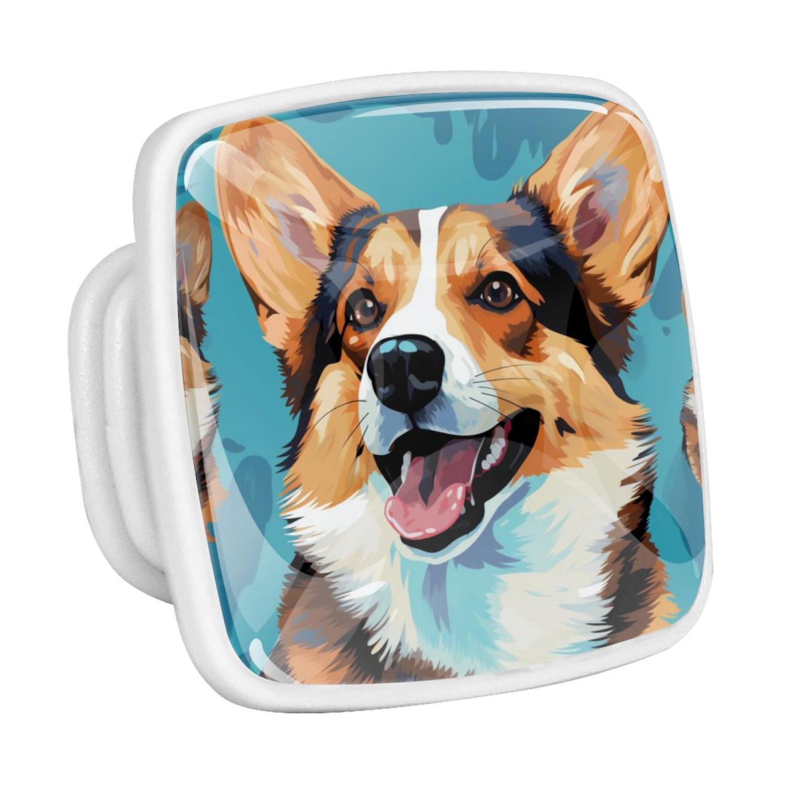 Corgis Pet Animals Fluorescent Drawer Pulls with Screws Square 4-Pack ...