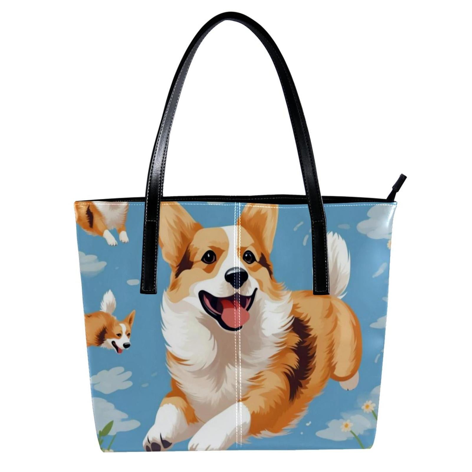 Corgis Pet Animals Leather Stitching Handbag High Quality Fashion Women Portable Shoulder Ladies ...