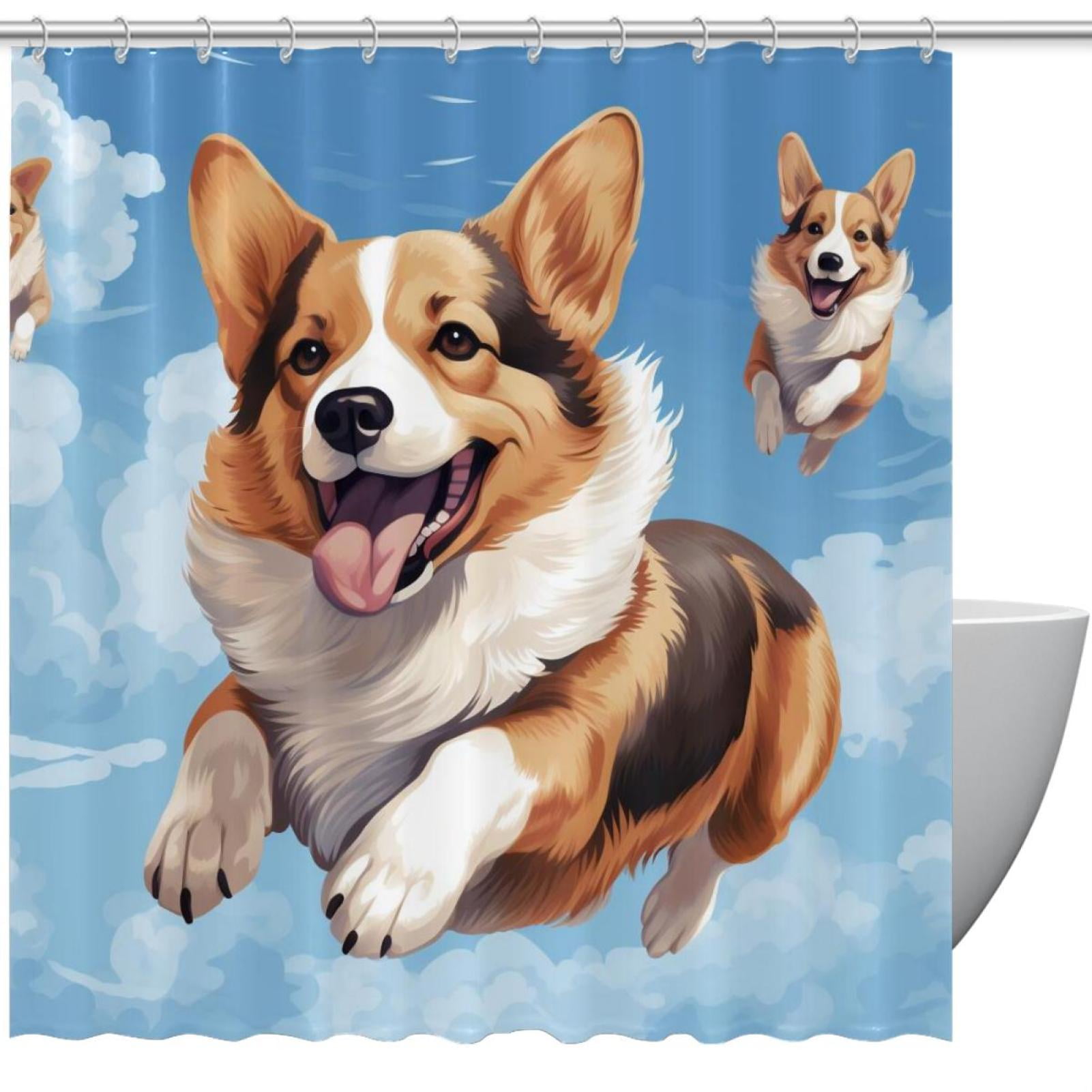 Corgis Pet Animals Pattern Waterproof Shower Curtain Textured Prints ...