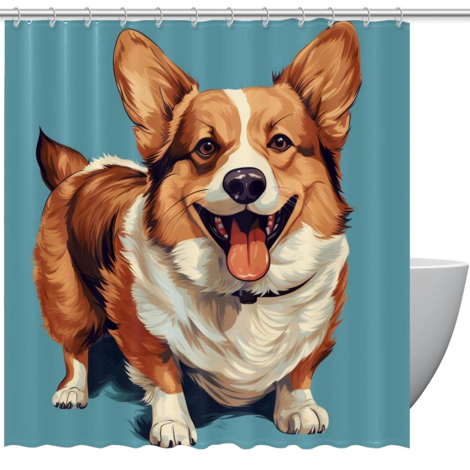 Corgis Pet Animals Pattern Waterproof Shower Curtain Textured Prints ...