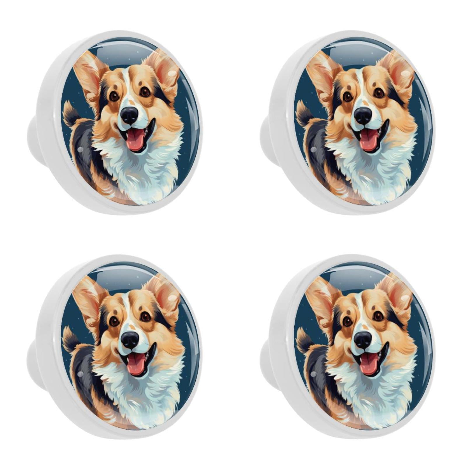Corgis Pet Animals Set of 4 ABS and Glass Drawer Pulls with Screws Modern Cabinet Hardware for ...