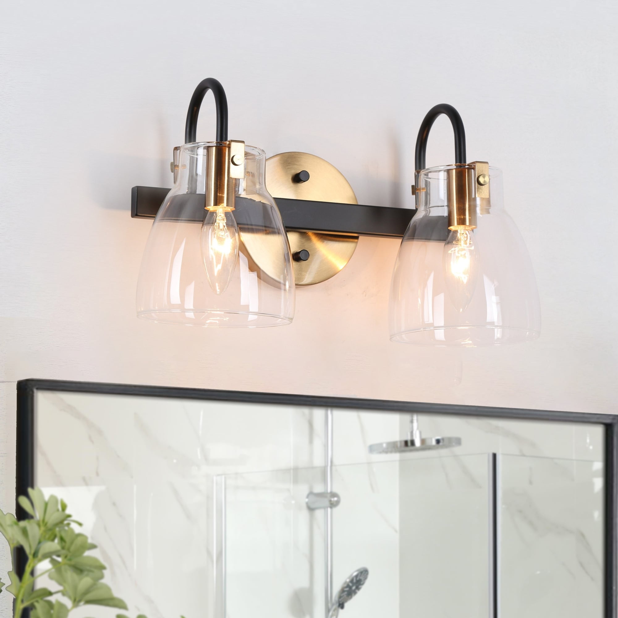 Coria Modern 2-light Brass Gold Orb Glass Bathroom Vanity Lights Black Wall Lighting - L 13.2" x ...