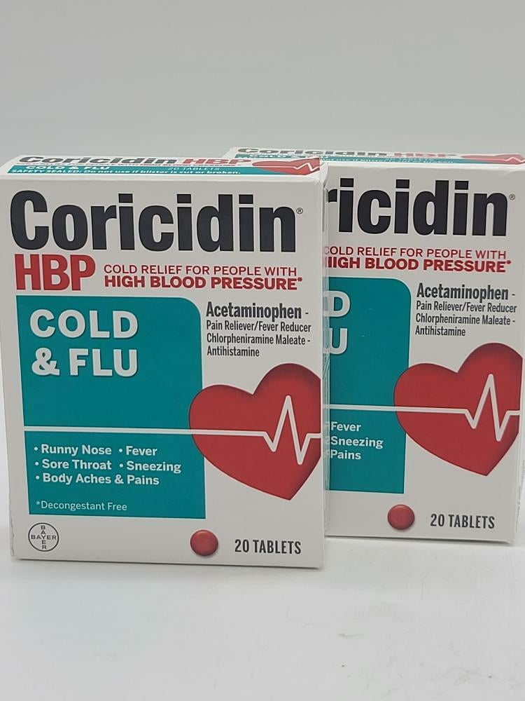 Coricidin HBP Cold & Flu for People with High Blood Pressure, Tablets ...