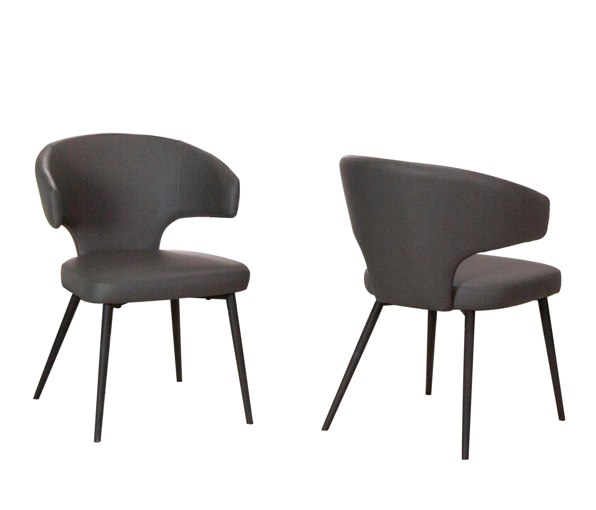 Corin Dark Gray Faux Leather Dining Chairs w Black Powder-Coated Legs ...