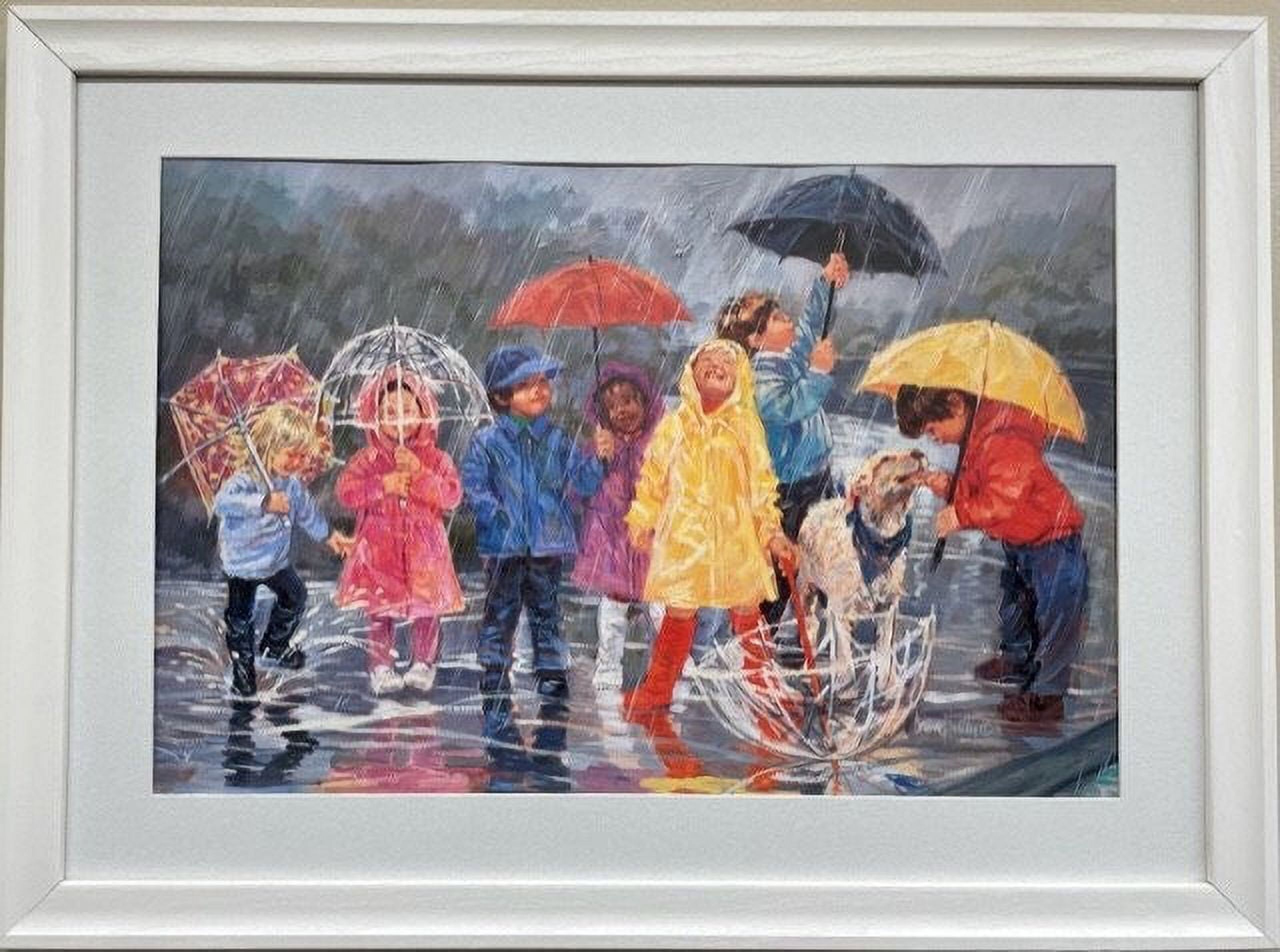 Corinne Hartley "Splish N' Splash " Custom Framed Children Art Rain Dog ...