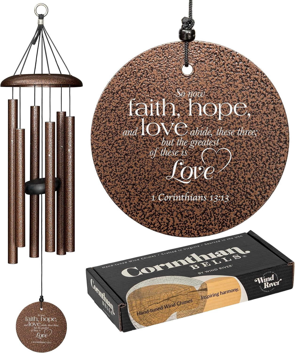 Corinthian Bells 27" Wind Chime – Copper Vein – “Faith, Hope & Love ...