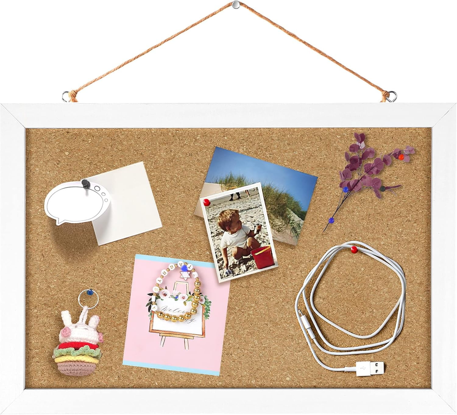 Cork Board Bulletin Board 12 x 7.8 Inches with Rectangle White Frame ...