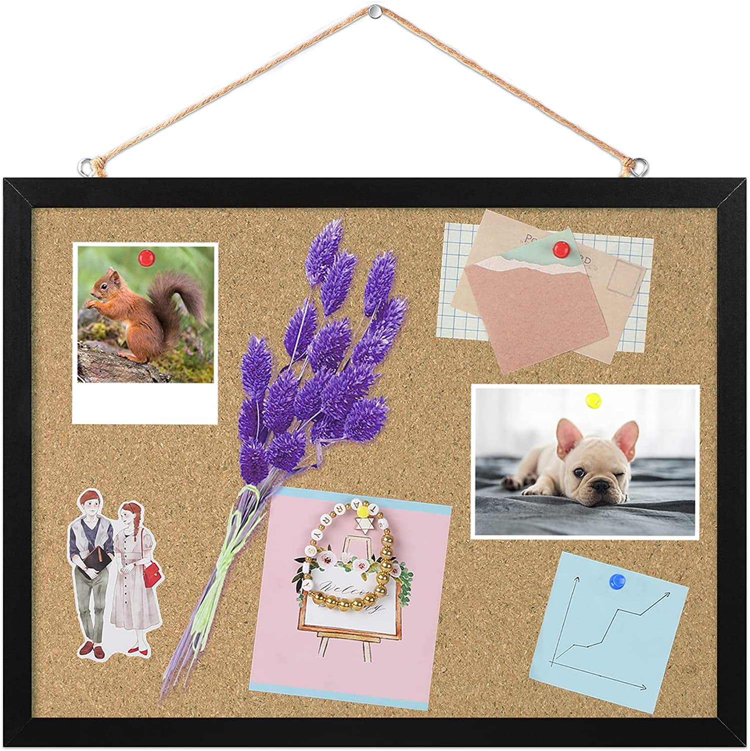 Cork Board Bulletin Board 15.7 x 12 Inches with Rectangle Black Frame ...