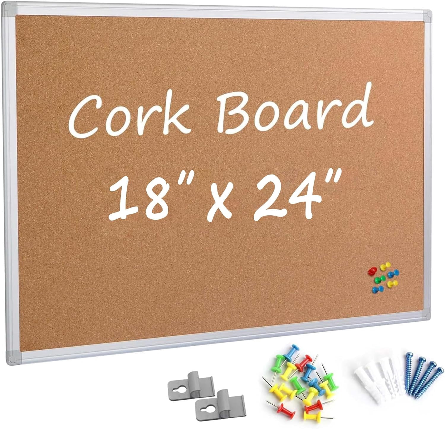 Cork Board Bulletin Board 24 x 18 Inches, Silver Aluminium Framed ...