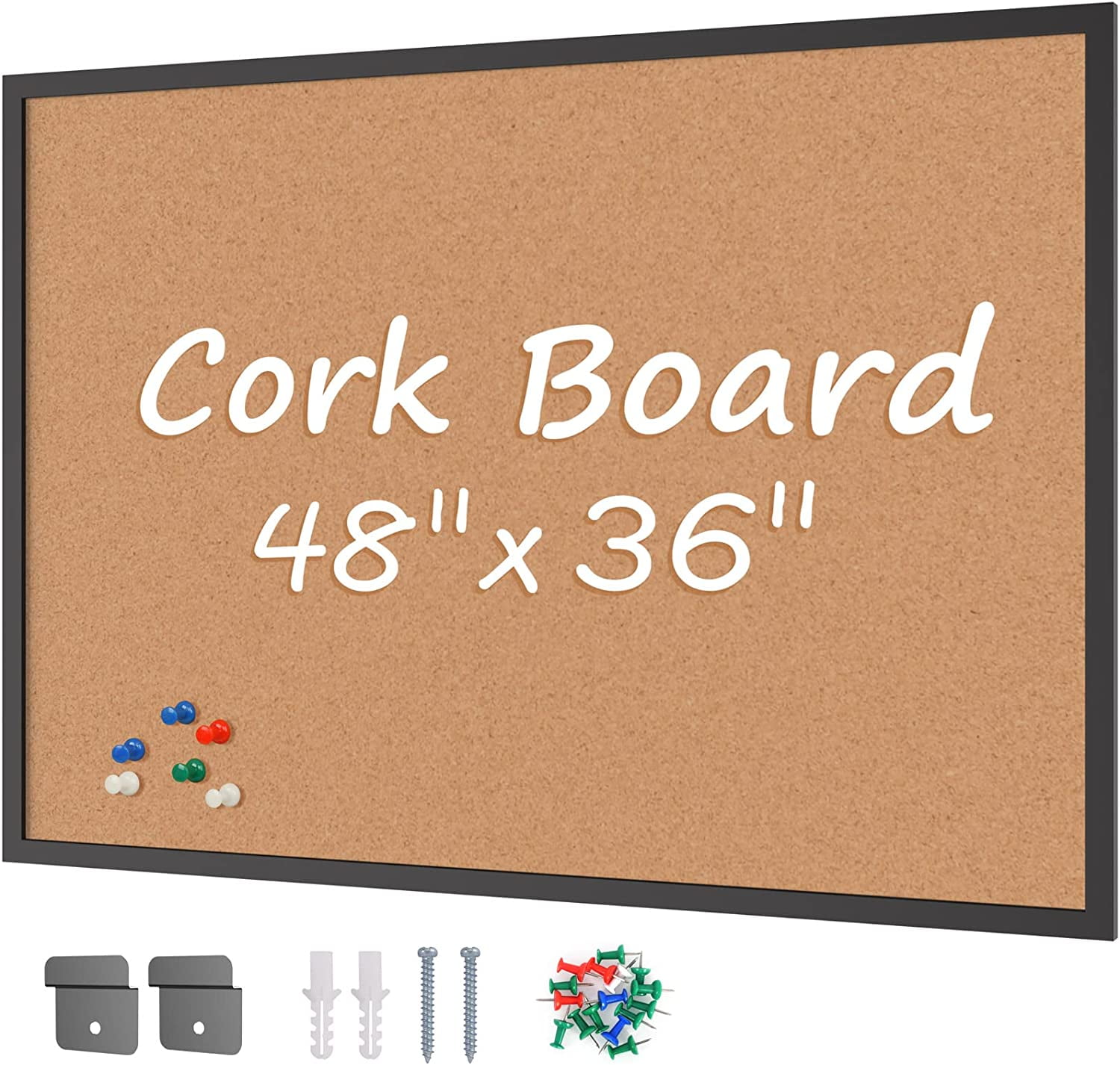 Cork Board Bulletin Board 36 x 48, Black Wood Framed 4x3 Corkboard ...