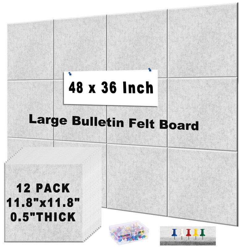 Cork Board Felt Board Tiles for Walls with 120 Push Pins, 11.8