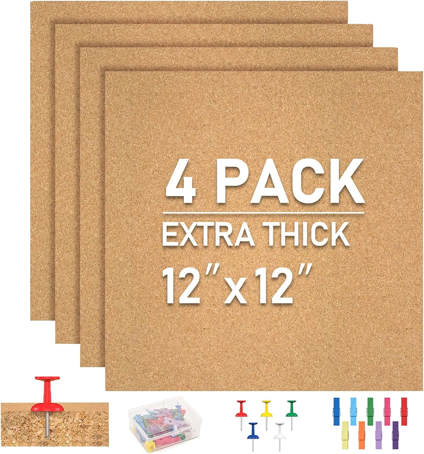 Cork Board Tiles - 4 Packs Adhesive Corkboards for Wall, Small Cork ...