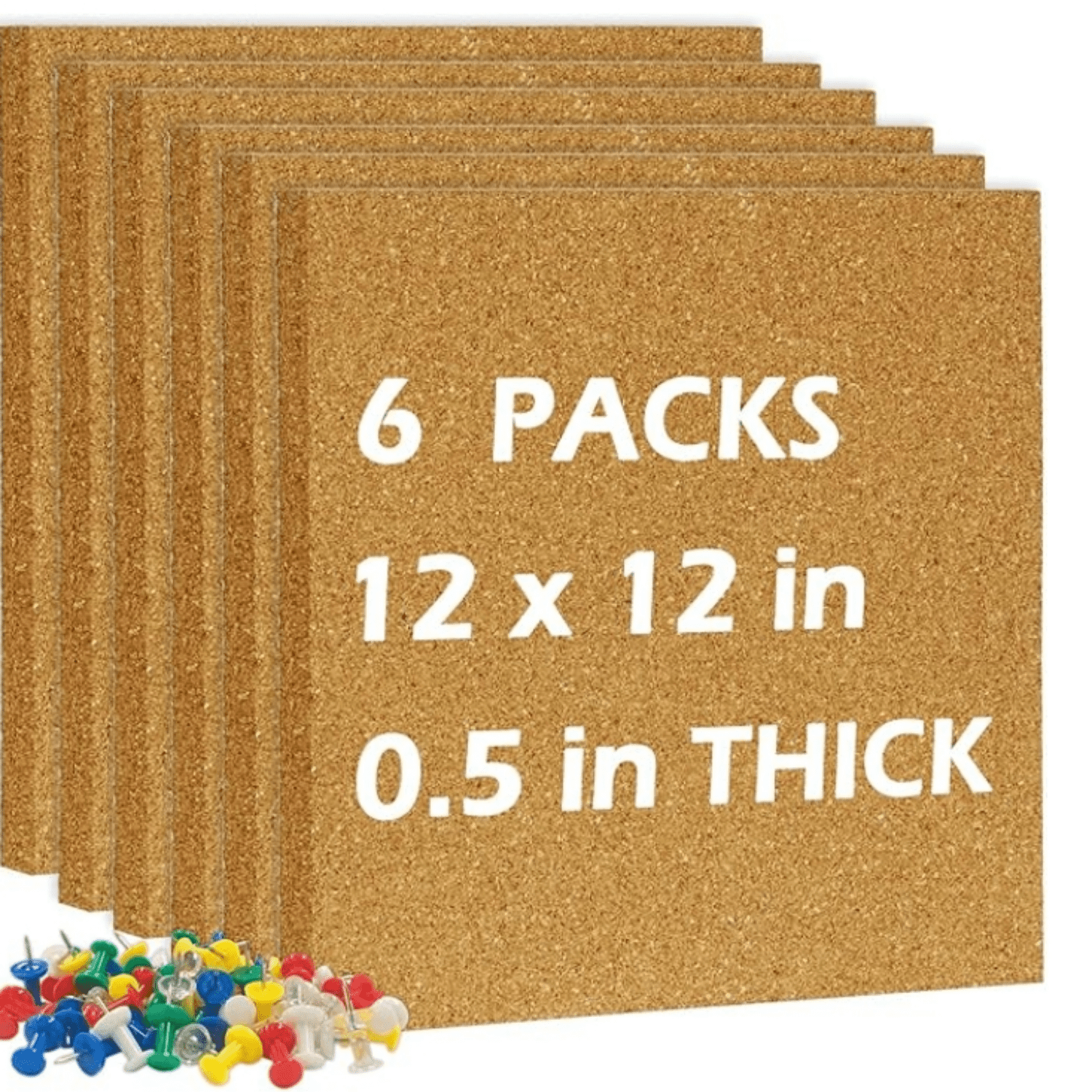 Cork Board Tiles, 6 Packs 12" x 12" 1/2" Thick Cork Bulletin Board Self ...