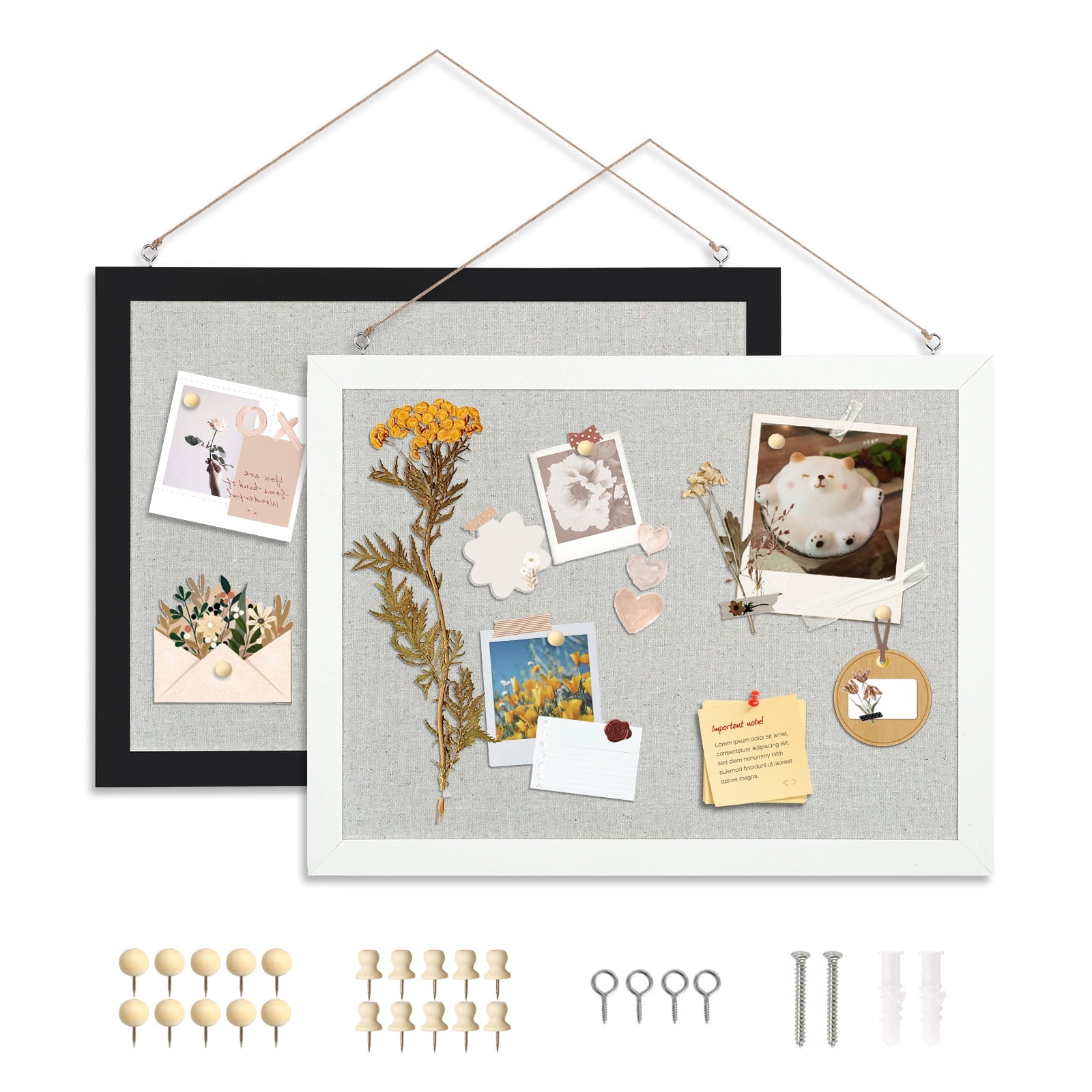 Cork Boards with Linen 2-Pack 16"x12" Cork Board for Walls Rustic White ...