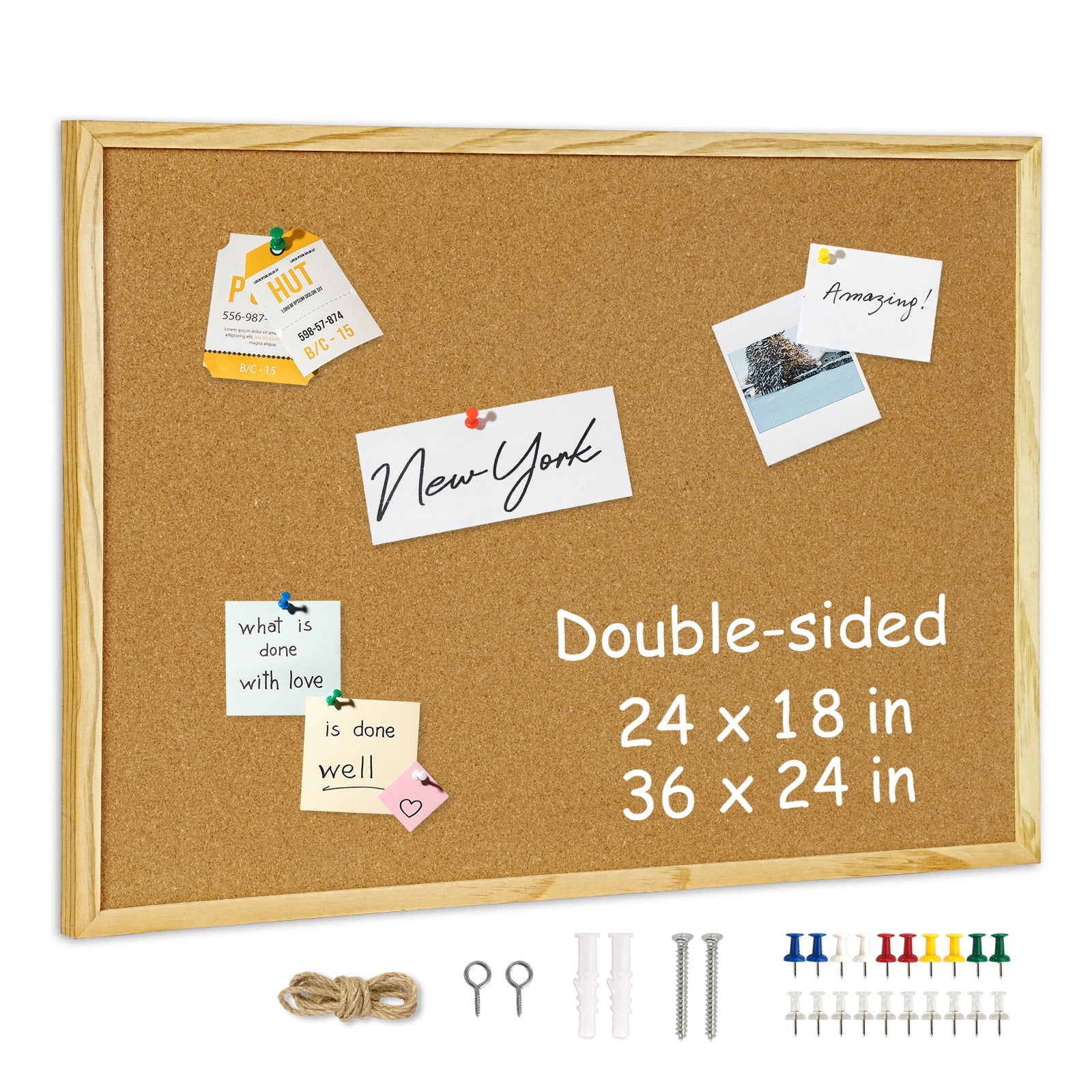 Cork Boards for Walls with Wooden Frame 36" x 24", Double Sided Office ...